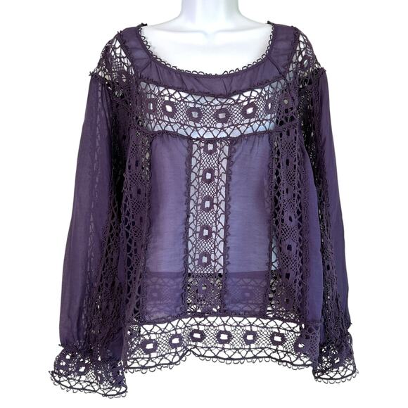 Jade | Tops | Jade Womens Boho Sheer Crochet Top Purple Size Extra ...